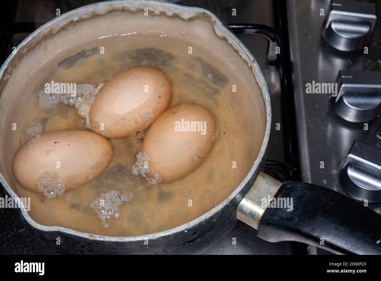 Eggs being boiled Stock Photo - Alamy