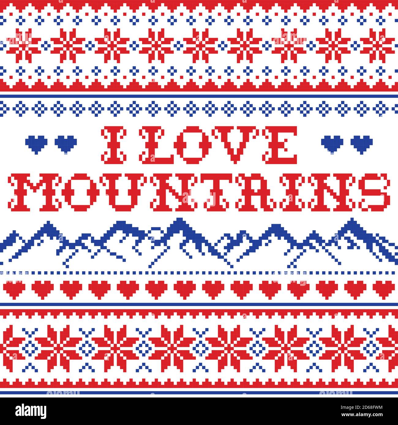 I love mountains vector seamless pattern, Fair Isle style traditional ...