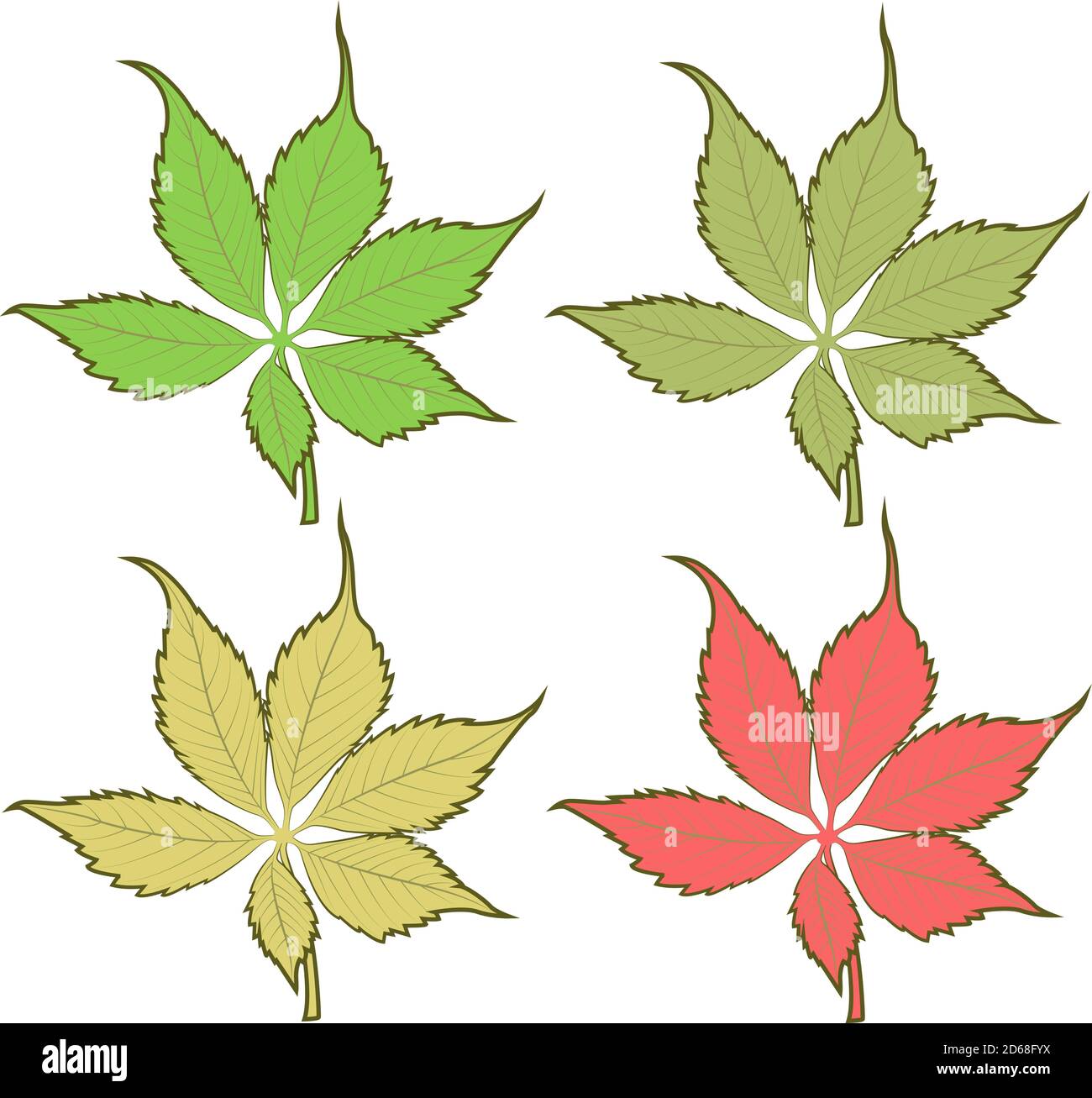 A set of four sheets of different colors. Vector of different tree ...