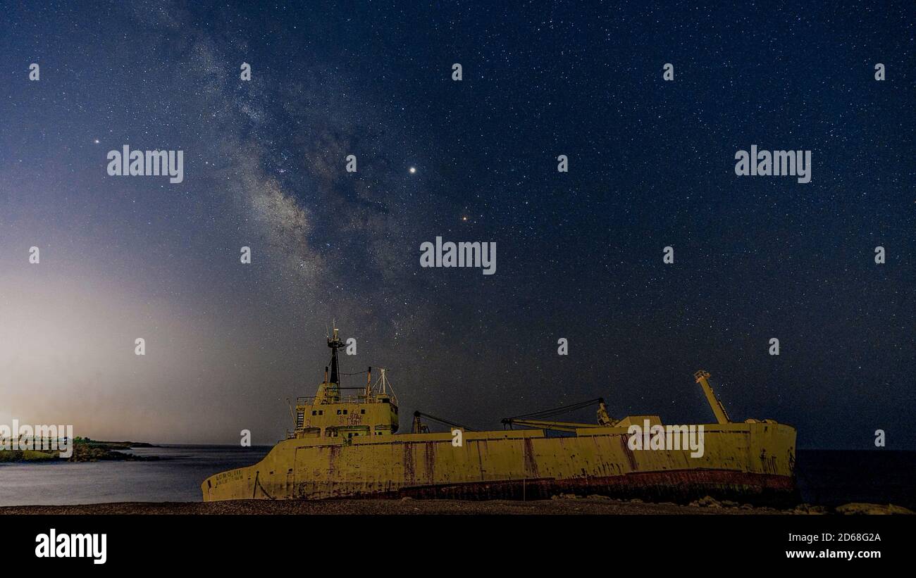 shipwreck at night, with milky way over the top Stock Photo - Alamy