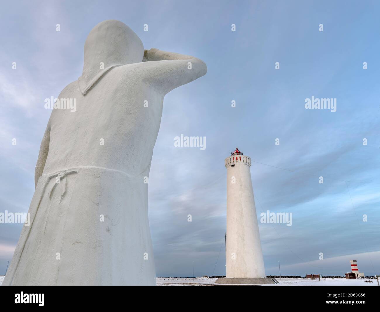 Cape Gardskagi with lighthouse and local museum during winter on the ...