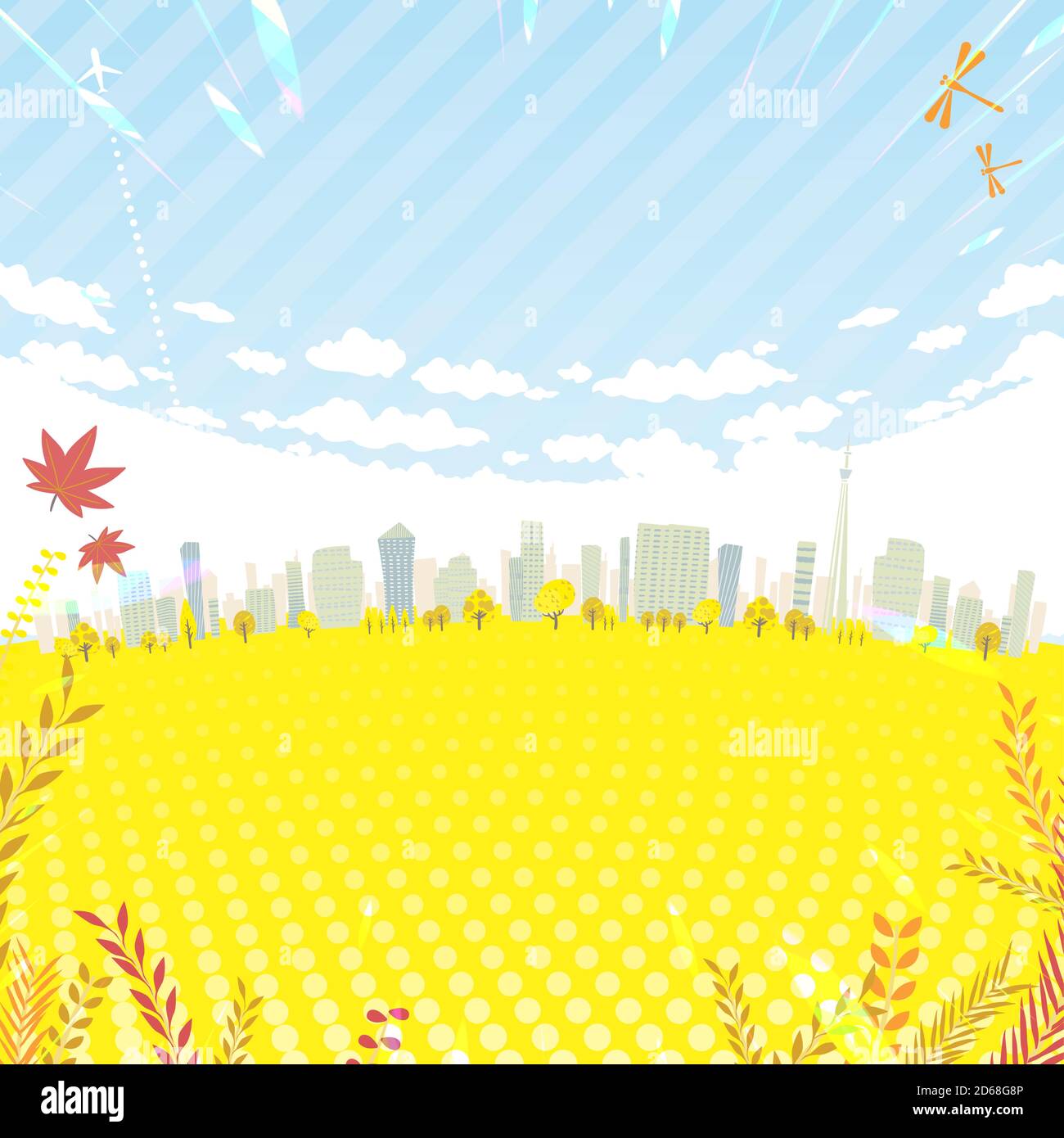 A shining Autumn city. Square size.Vector art that is easy to edit ...