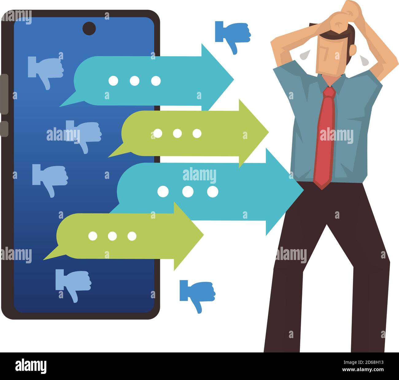 Smartphone with attacking arrows. Cyber bulling concept with messages ...