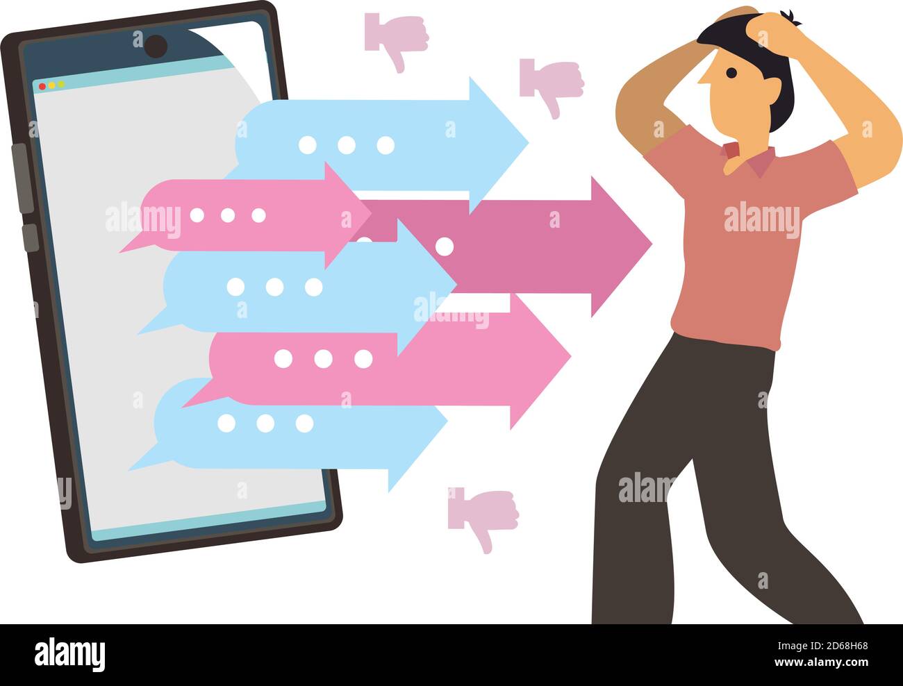Smartphone with attacking arrows. Cyber bulling concept with messages ...