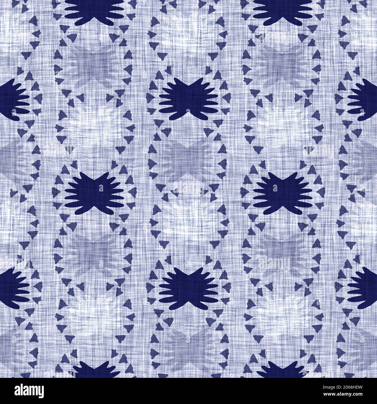 Seamless indigo block print texture. Navy blue woven cotton dyed effect ...
