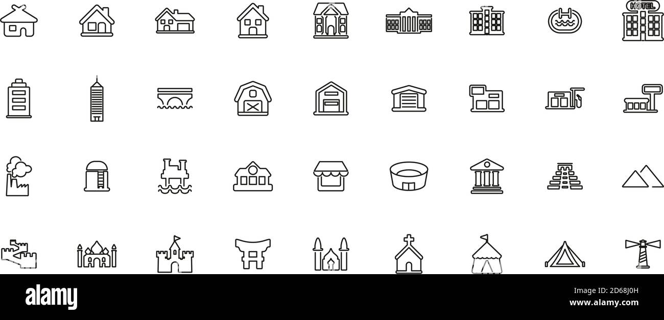 Commercial & Residential Buildings Icons Thin Line Set big Stock Vector ...