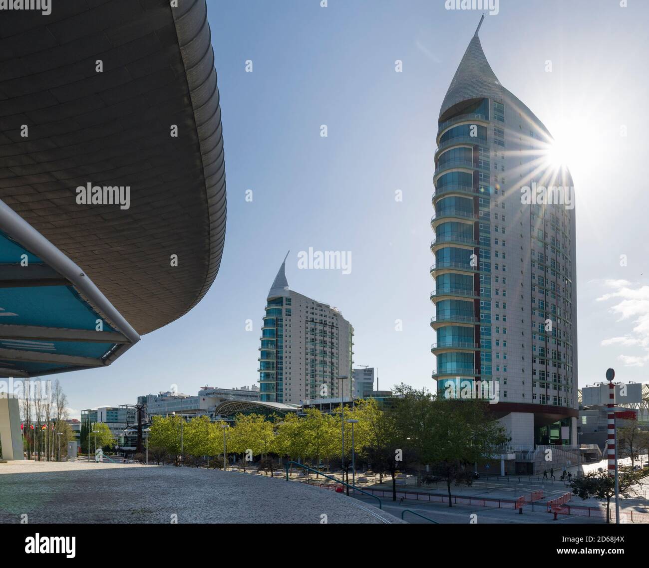 High rise buidlings near the train station Oriente at the expo 98 area ...