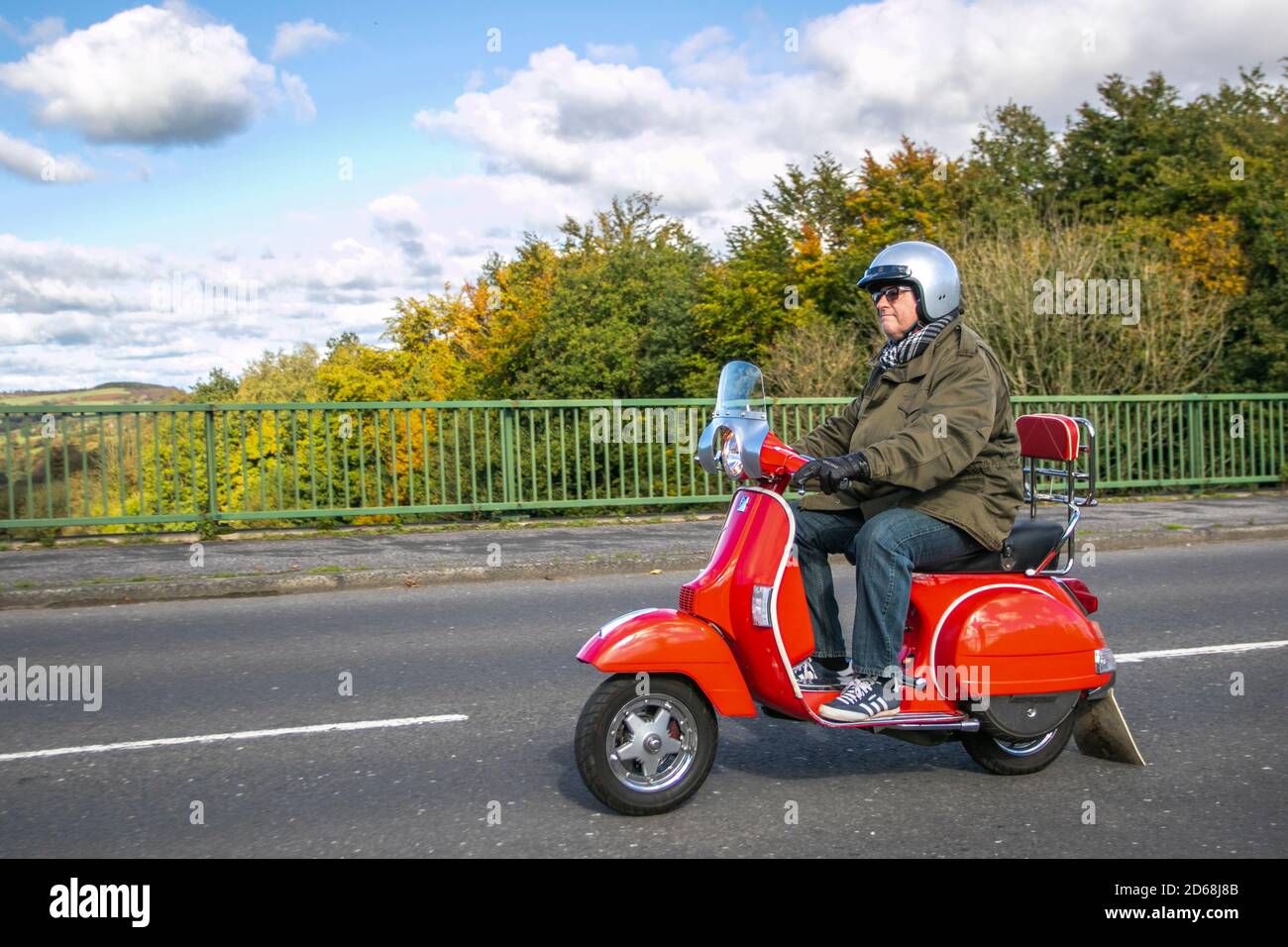 Red Vespa P-range Scooter two wheeled transport, scooter, vehicle ...