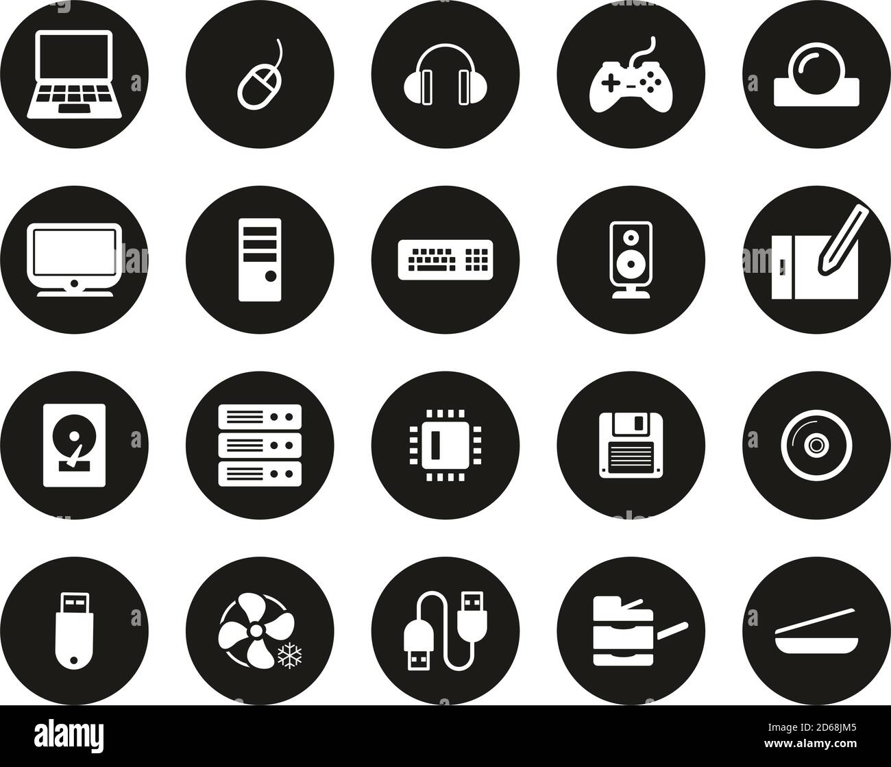 Computer Hardware Icons White On Black Flat Design Circle Set Big Stock ...
