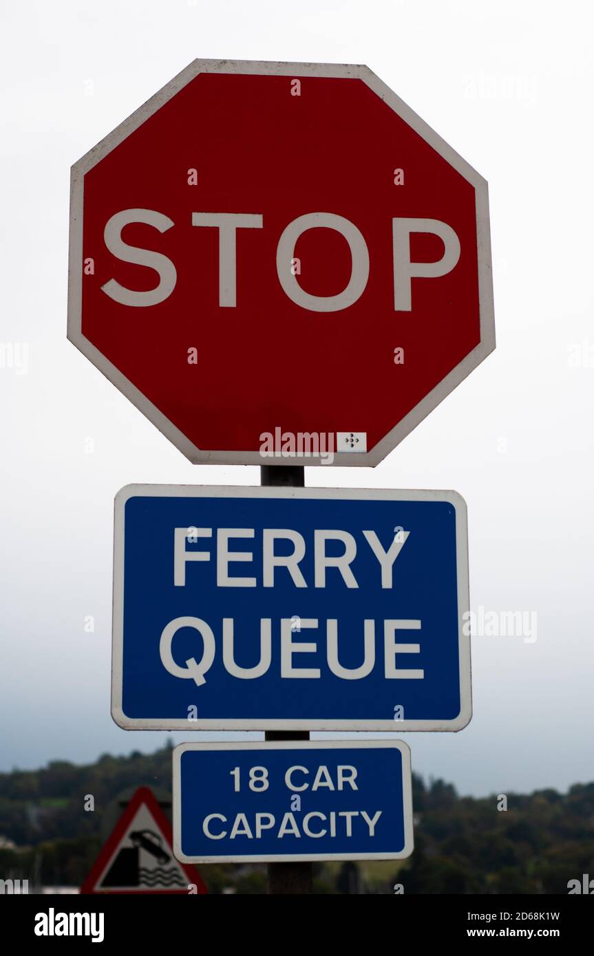 Road signs at the Windermere Ferry, Ferry Nab, Bowness on Windermere ...