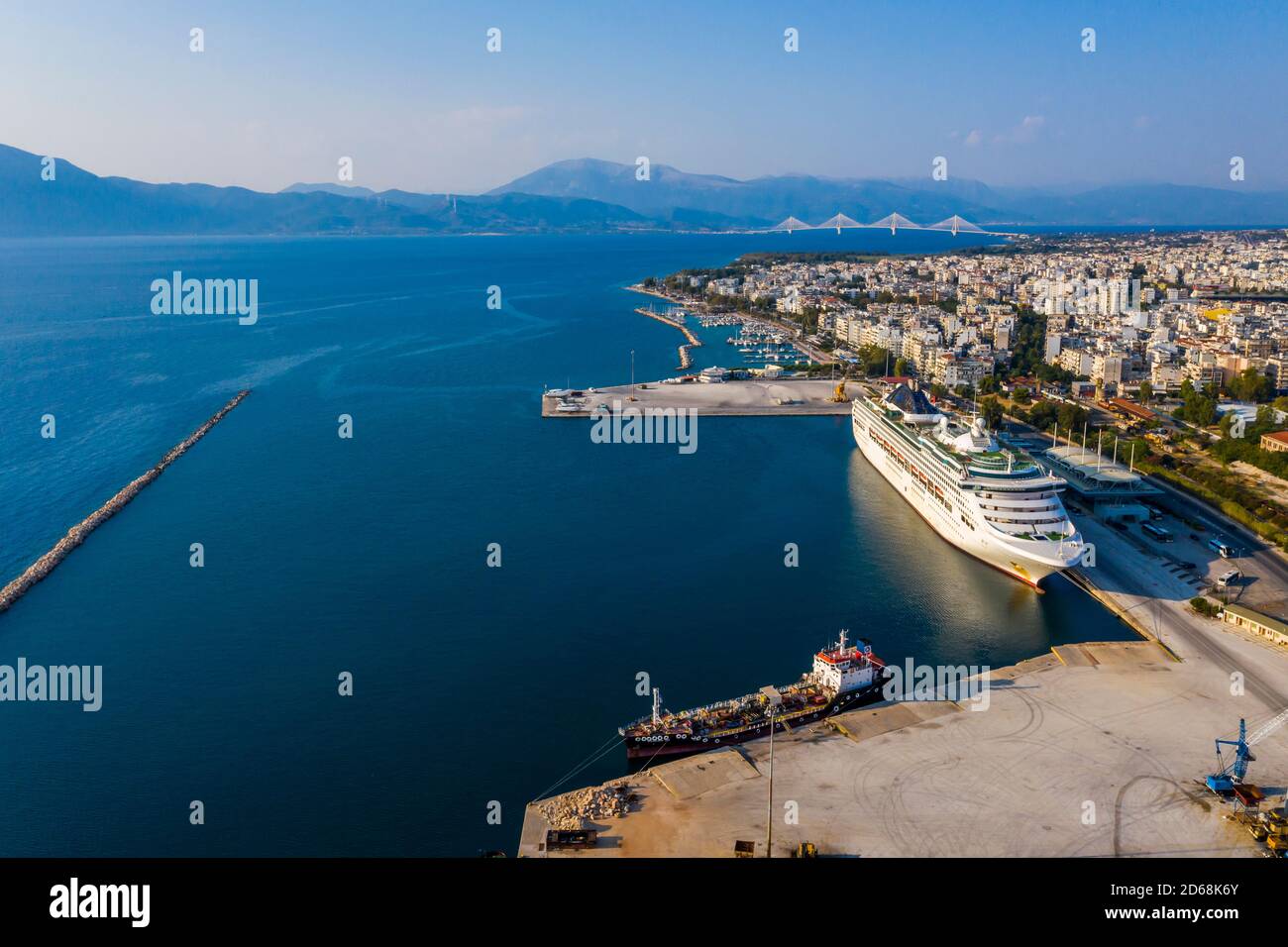 The seaport of Patras with the longest bridge in Greece on the ...