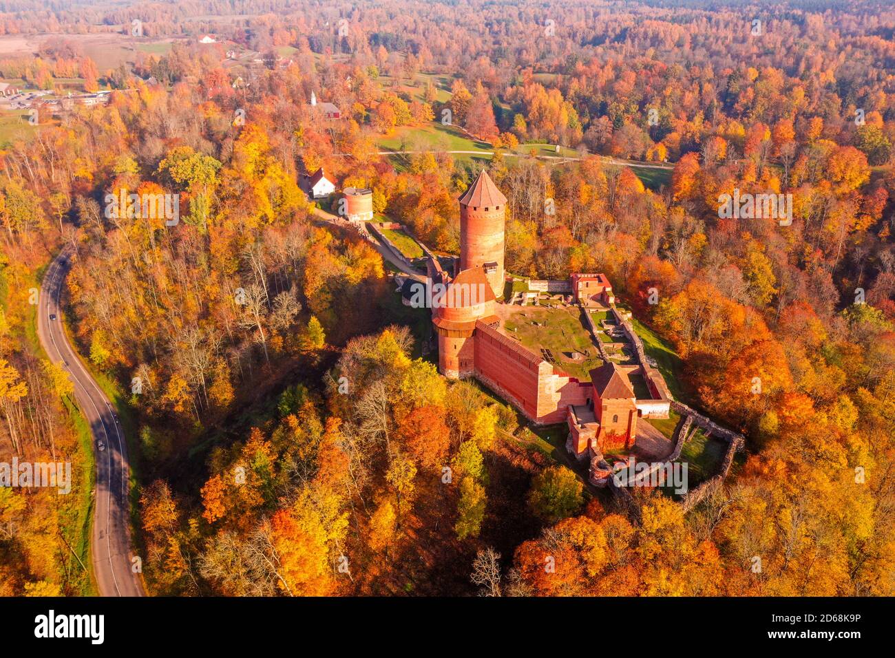 Beautiful aerial view of the Turaida castle in Sigulda, Latvia in ...