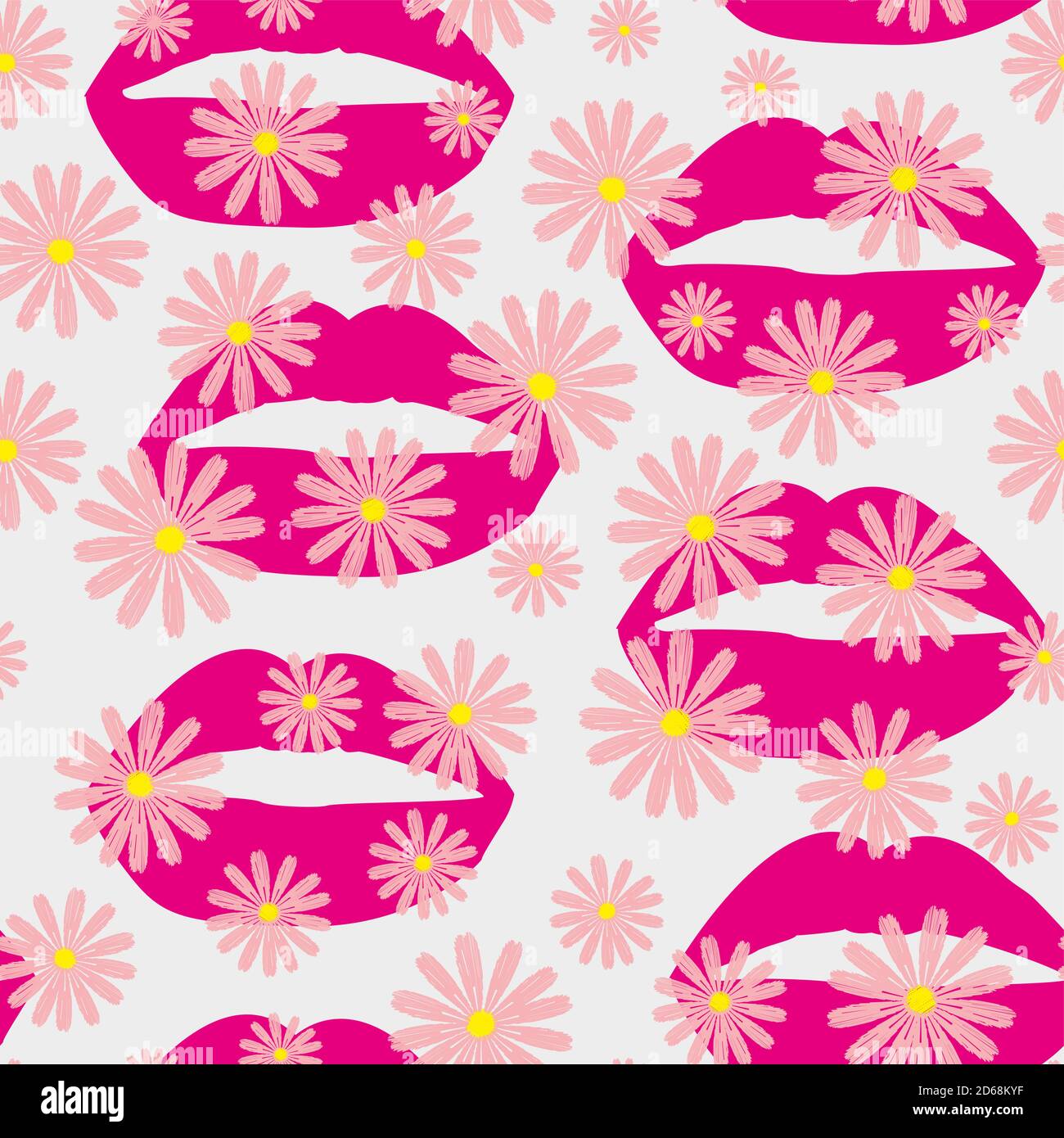 Vector flower seamless on kiss print background. Continuous design for ...