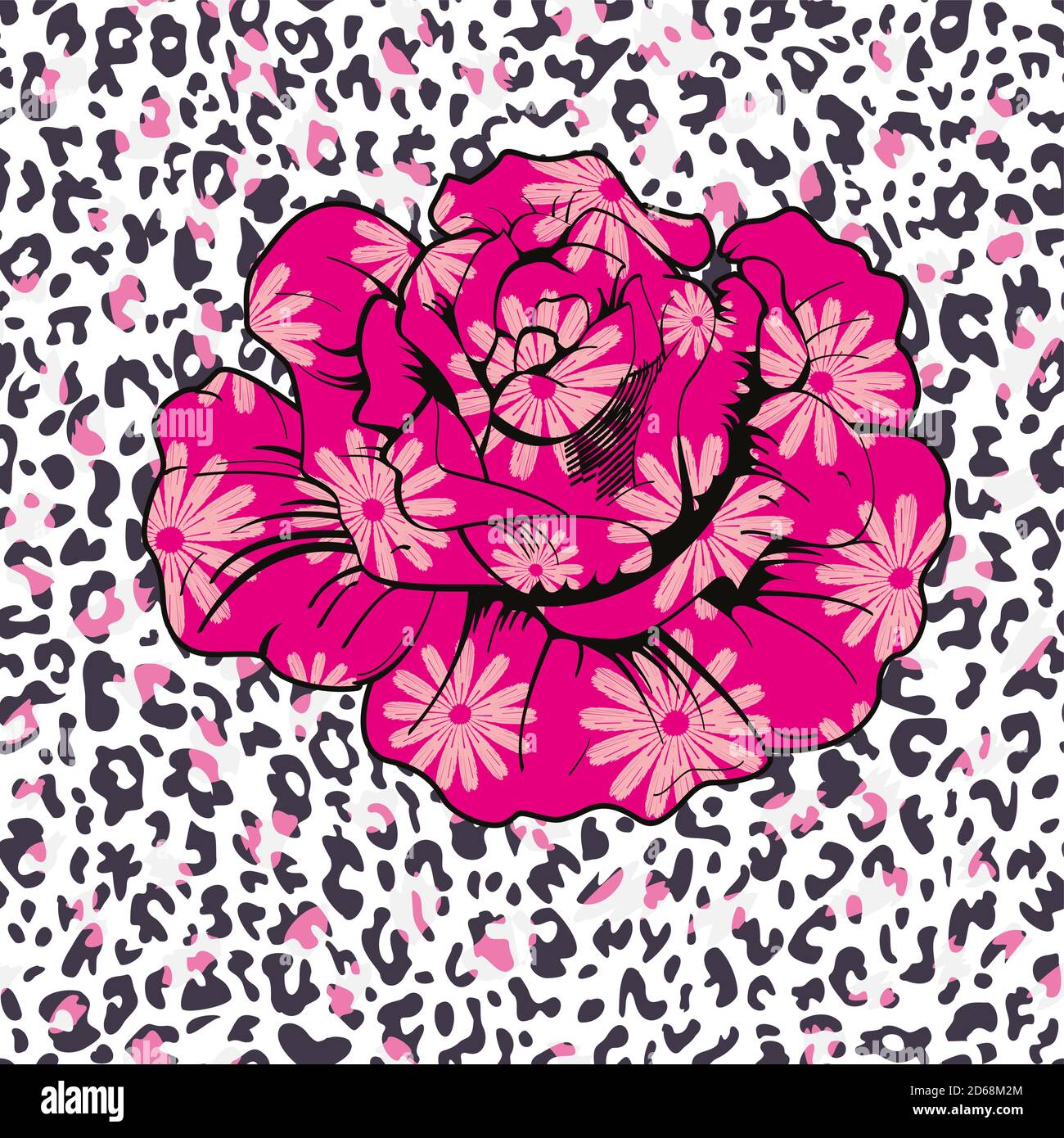 Vector illustration of a pink flower on an animal print background ...