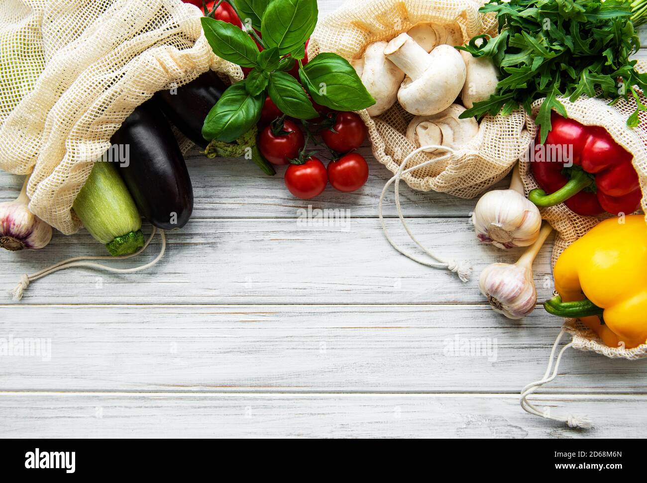 Zero waste food shopping. eco natural bags with vegetables, eco ...