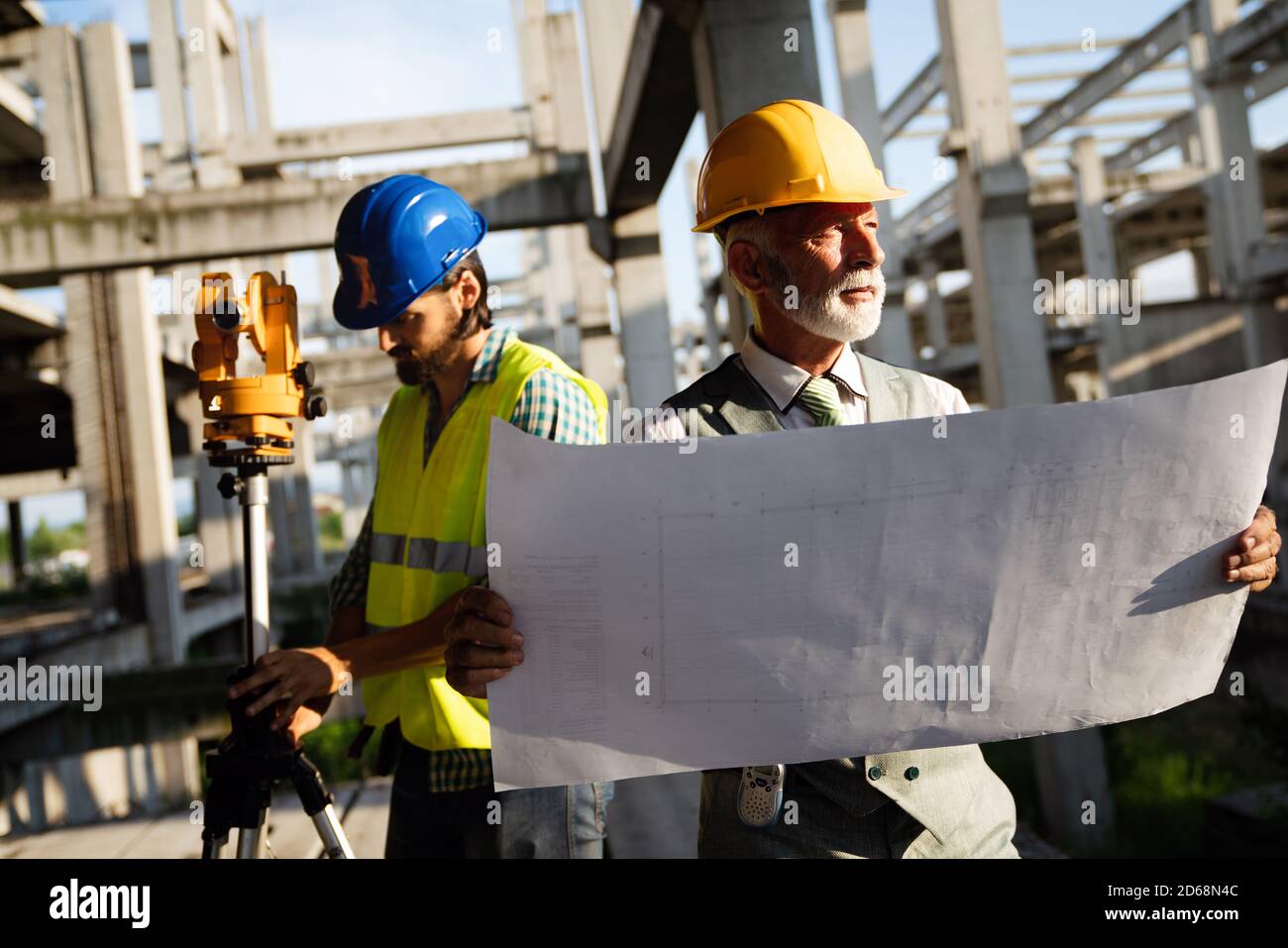 Engineer, contractor, architect teamwork. Construction people talking ...