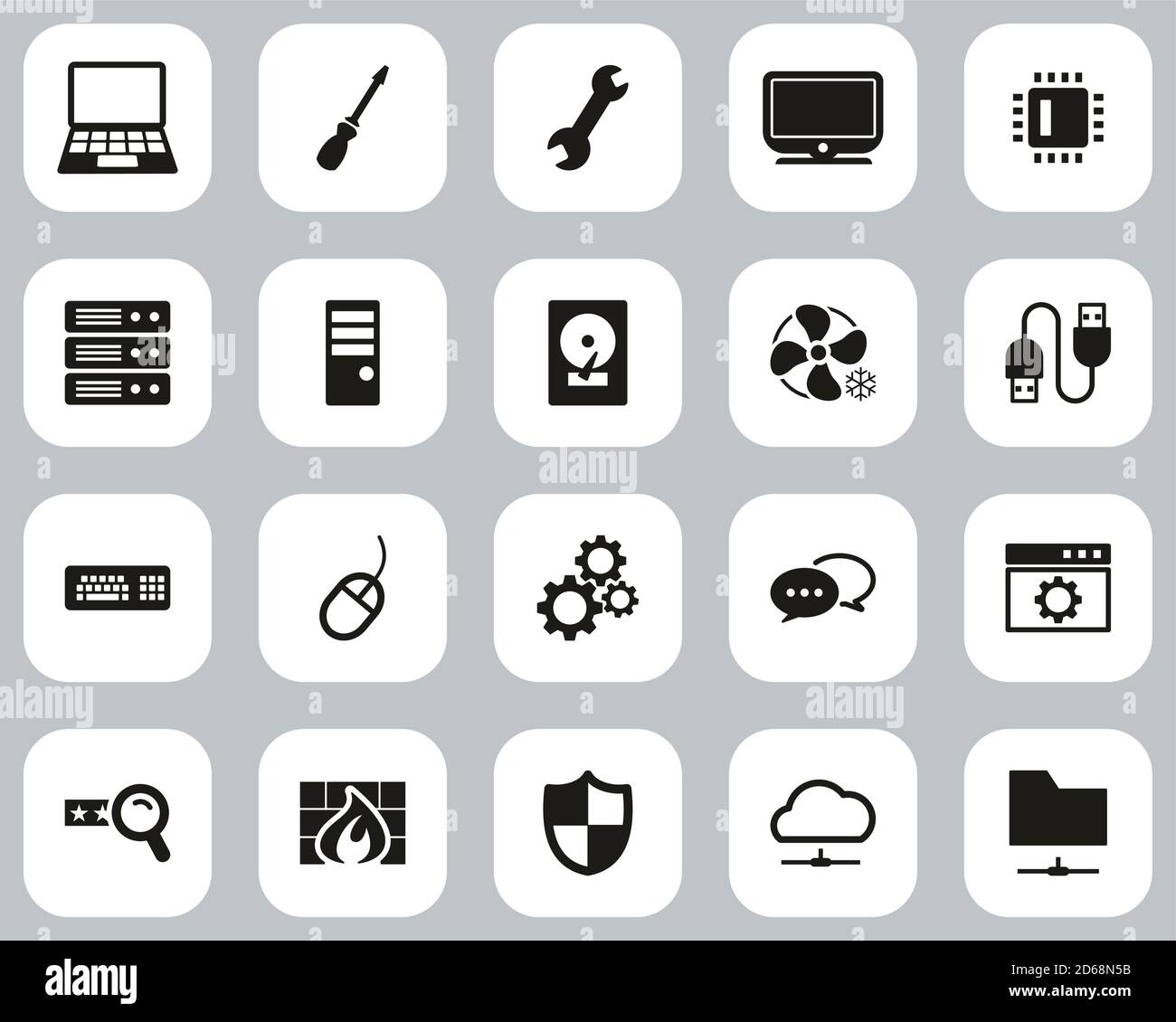 Computer Repair Or Computer Service Icons Black & White Flat Design Set ...