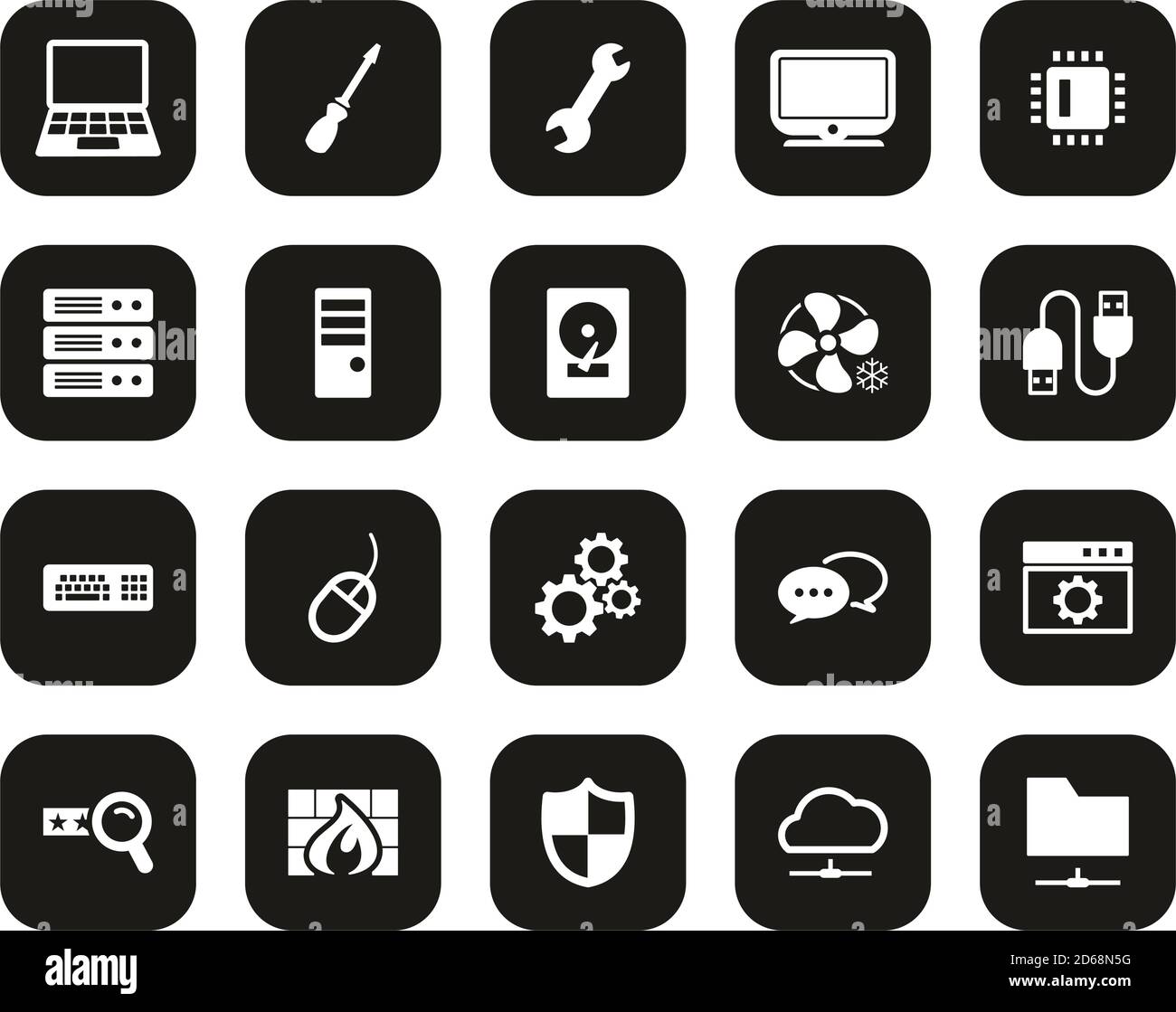Computer Repair Or Computer Service Icons White On Black Flat Design ...