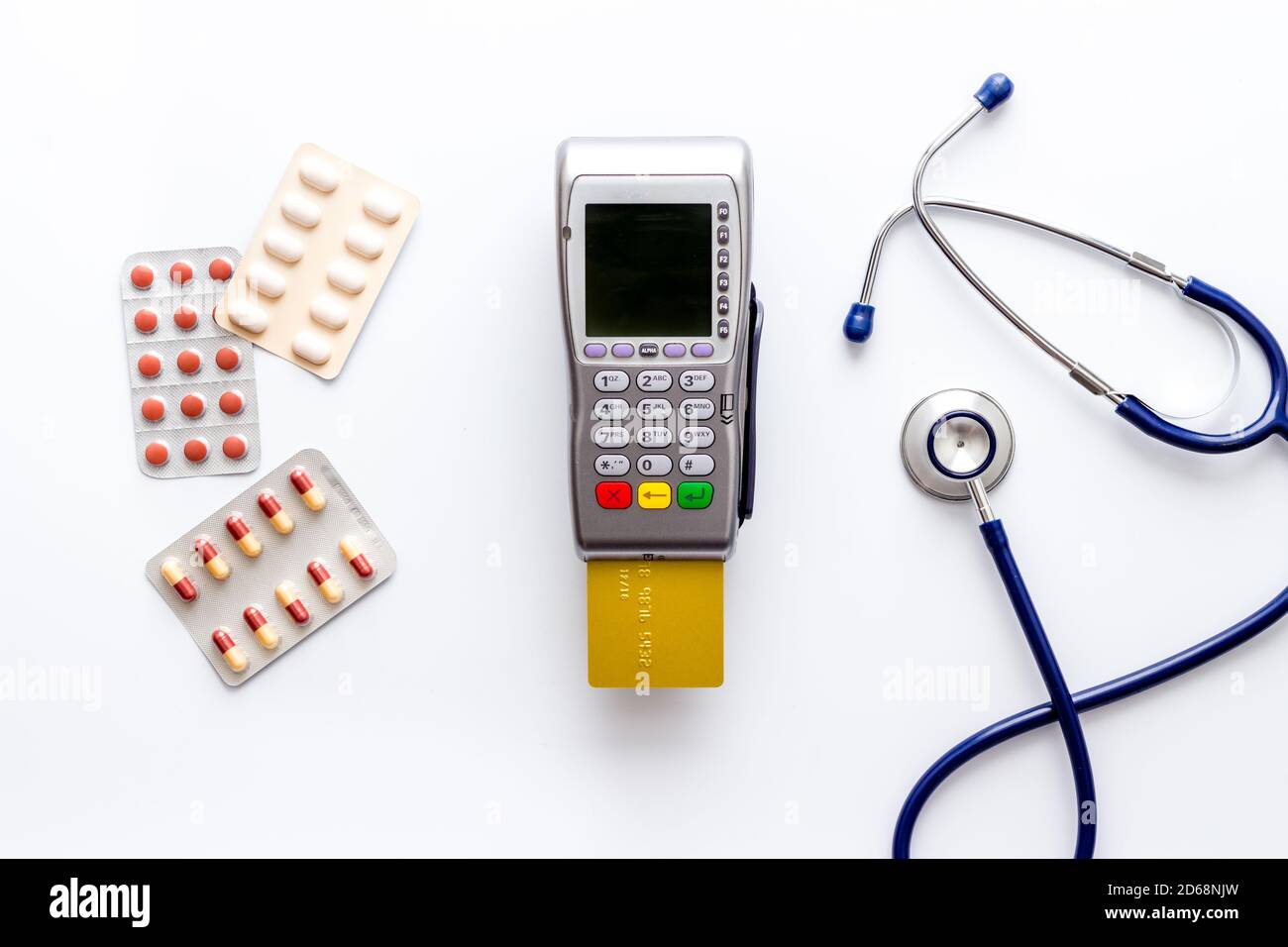 Healthcare insurance concept. Payment terminal and card for medical ...