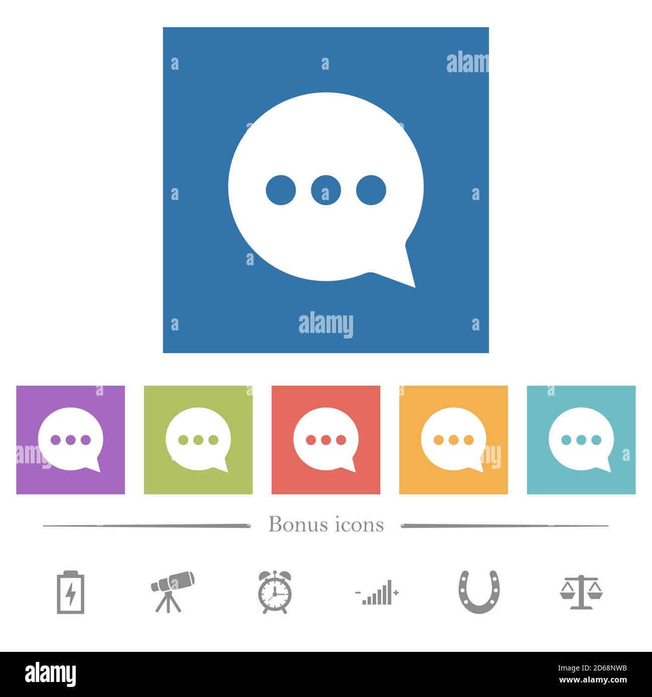 Working chat flat white icons in square backgrounds. 6 bonus icons ...