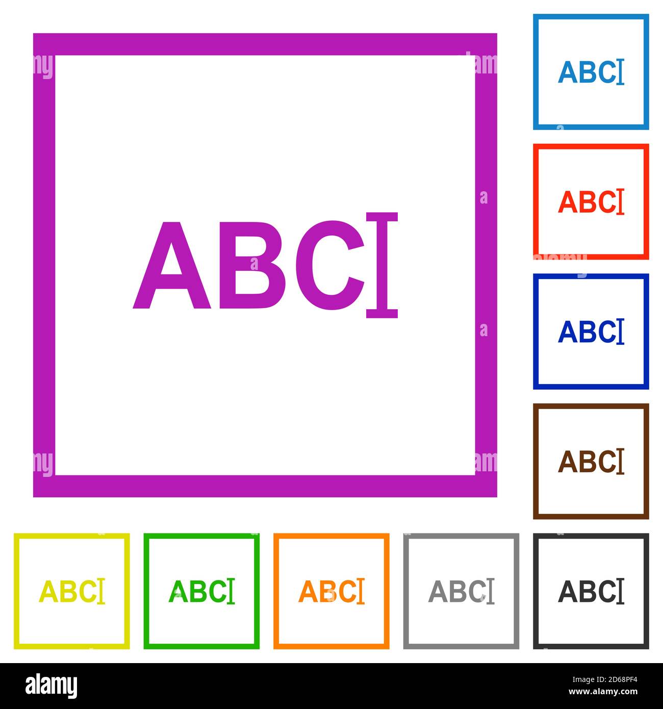Typing text with cursor flat color icons in square frames on white ...