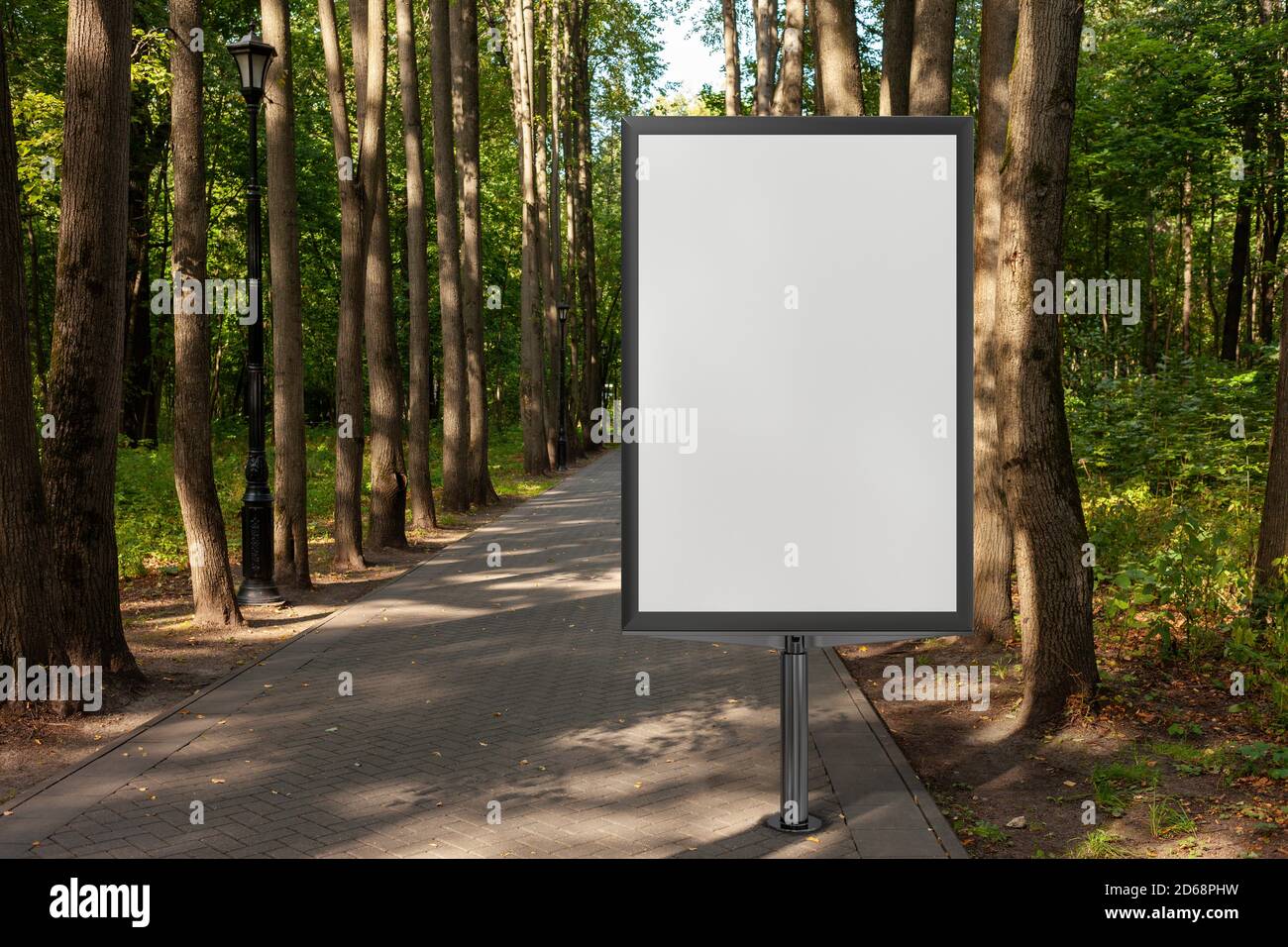 Advertising billboard stand mock up in the public city park Stock Photo ...