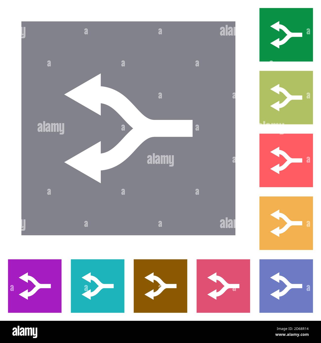 Split arrows left flat icons on simple color square backgrounds Stock ...