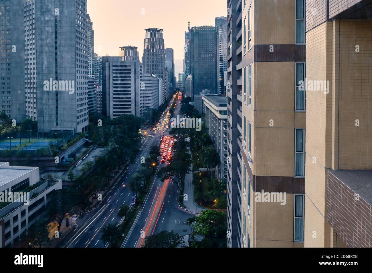Manila, Philippines - Feb 01, 2020: evening view of the city of Makati ...