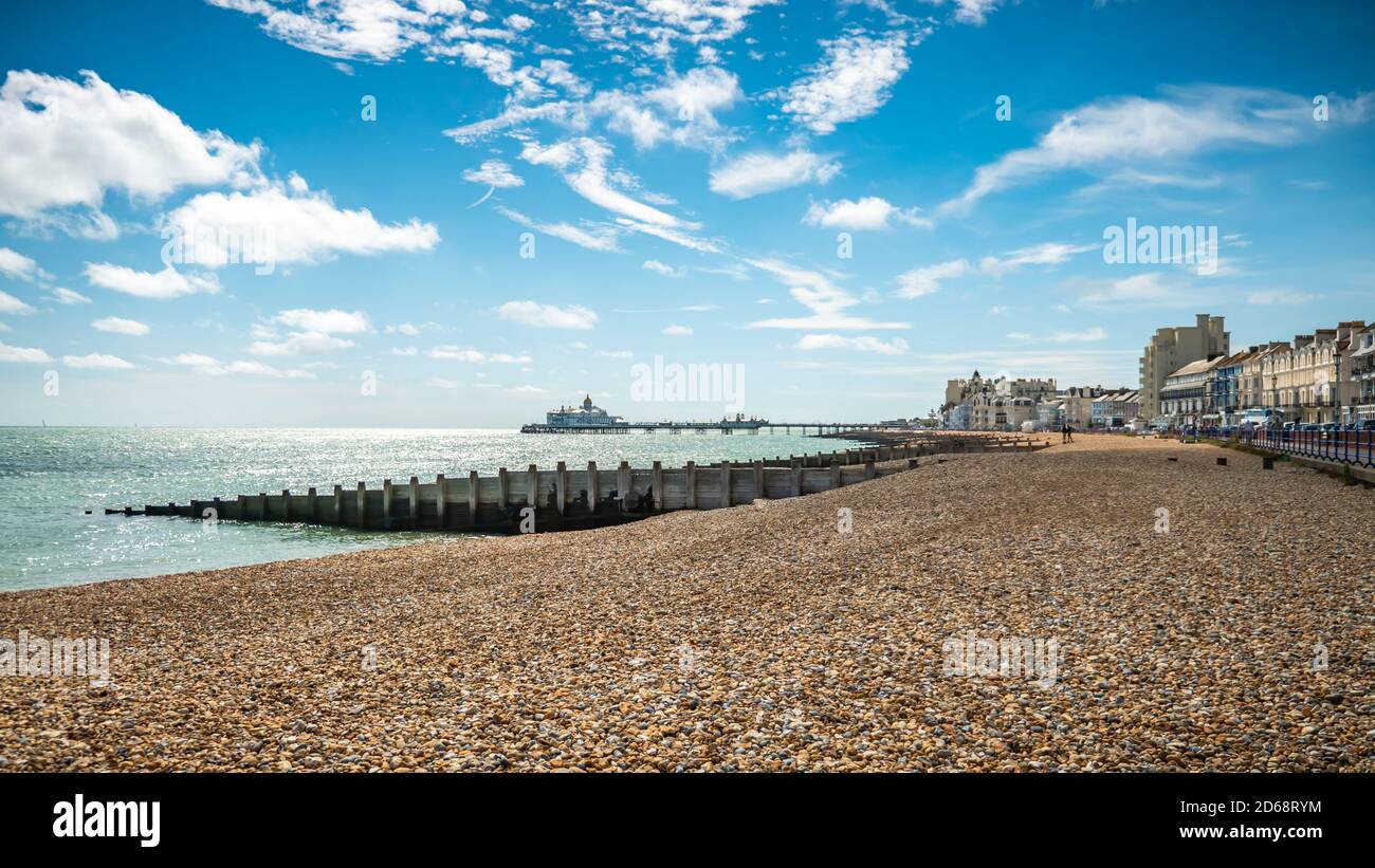 Eastbourne Seafront and Pier, East Sussex, England. A summer view of ...