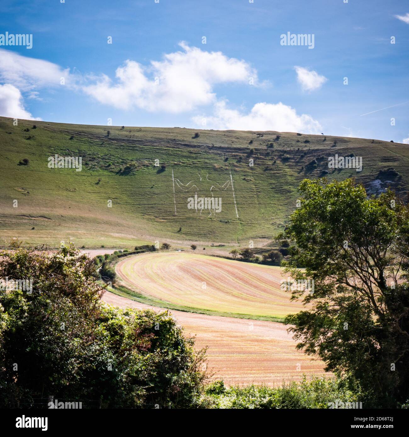 The Long Man of Wilmington, East Sussex, England. A summer rural view ...
