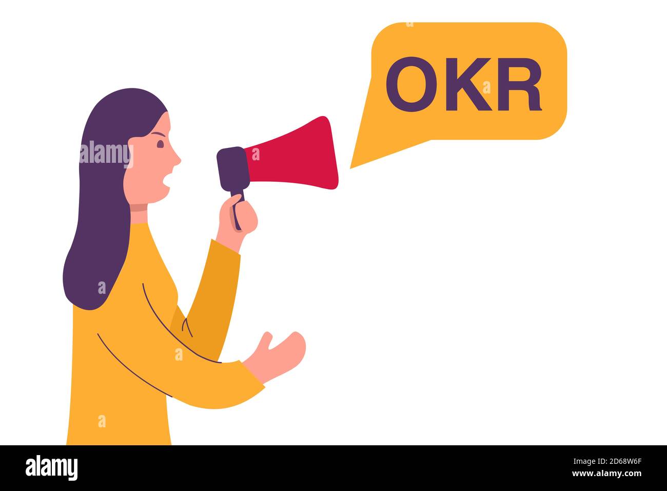 OKR Objectives and key results .Young girl with a loudspeaker Stock ...