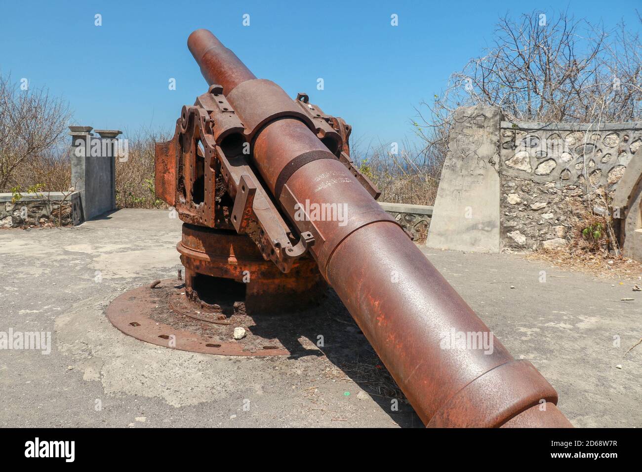 ancient war cannon located in medieval tower. Concept of protection and ...