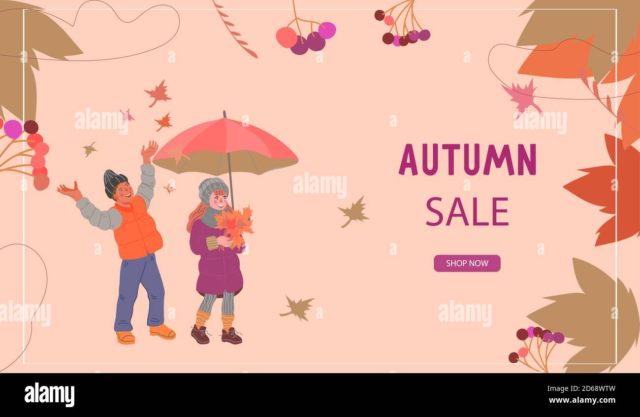 Autumn or fall website banner for shop seasonal sale flat cartoon ...