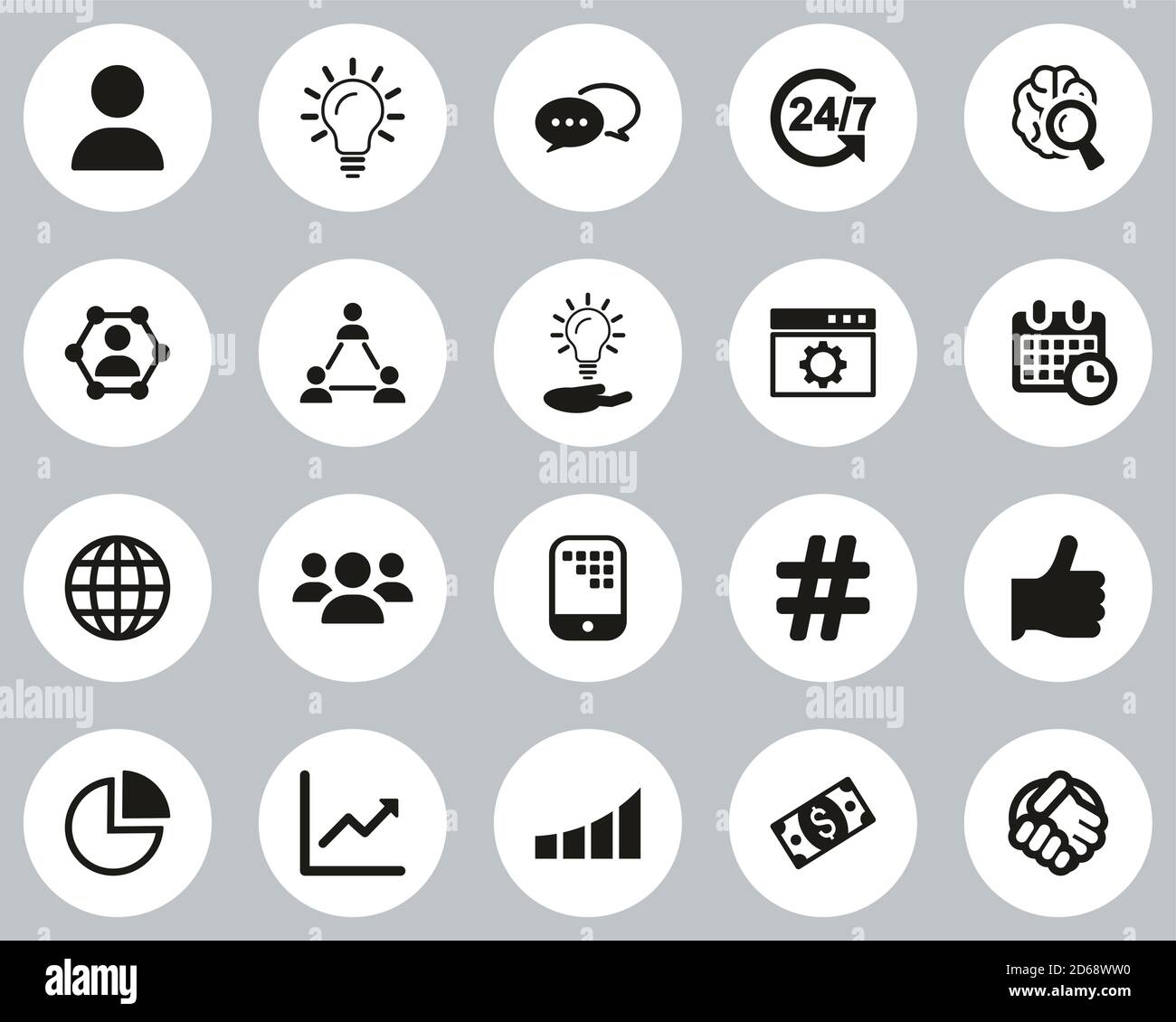 Consulting Icons Black & White Flat Design Circle Set Big Stock Vector ...