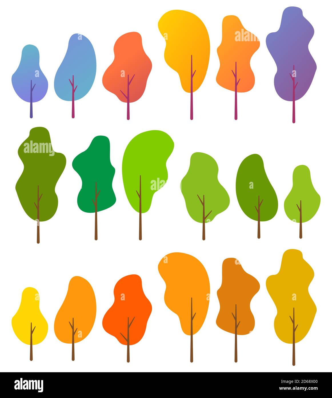 Set of colorful autumn, summer trees. Isolated on white background ...