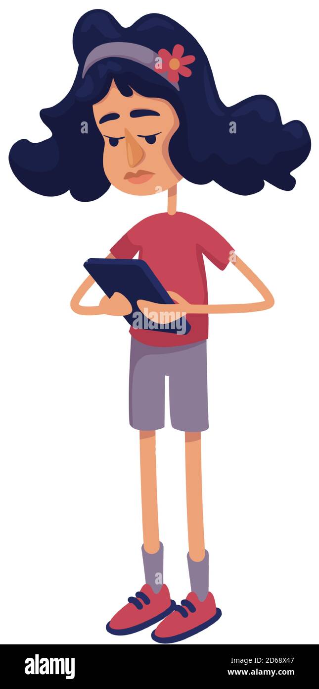 Teenager girl using tablet, phone flat cartoon vector illustration ...