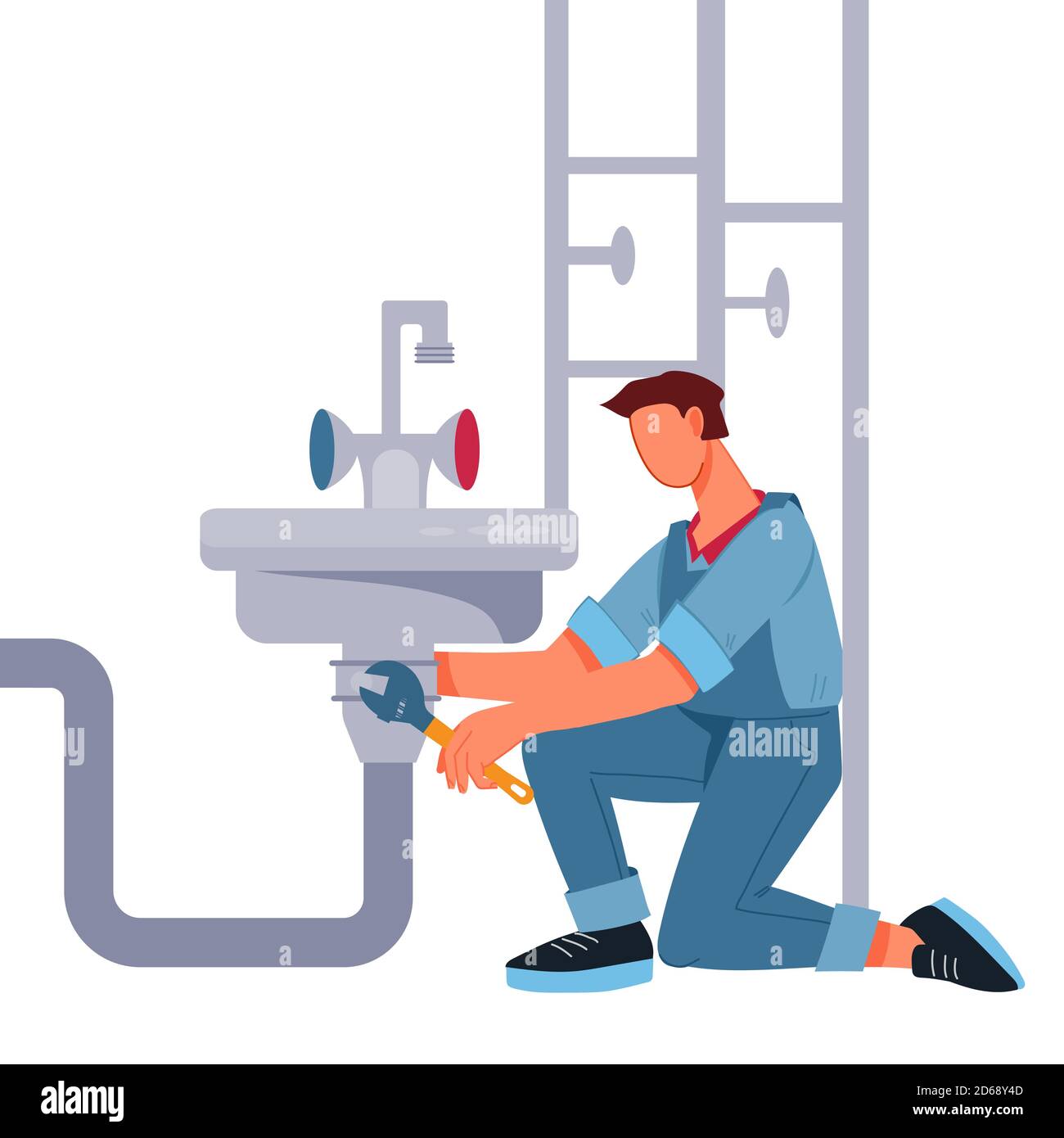 Plumbing service concept a repairman or plumber flat vector ...
