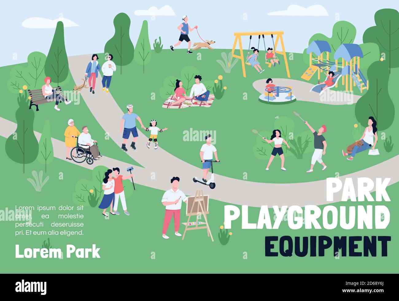 Park playground equipment banner flat vector template Stock Vector ...
