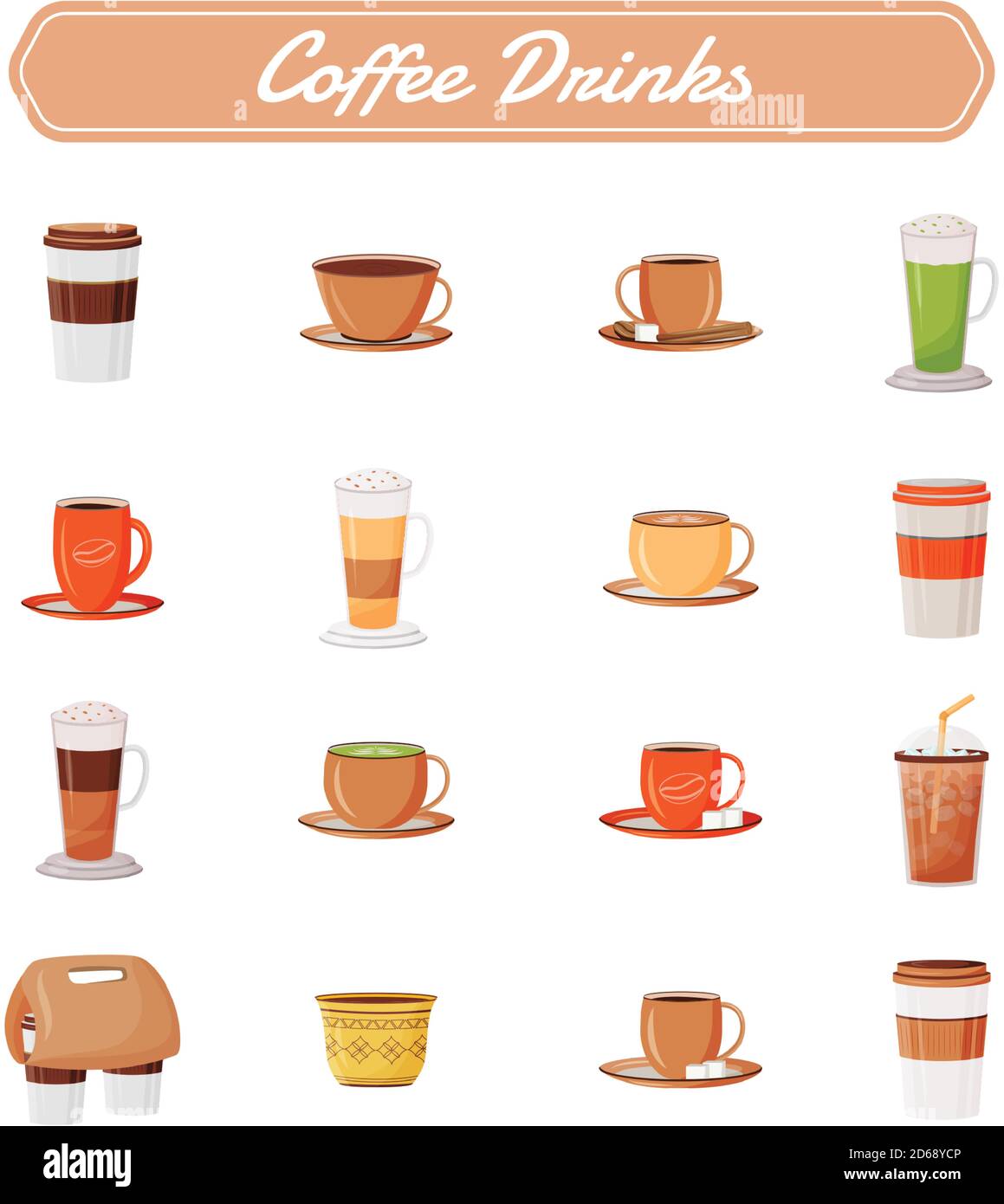 Coffee drinks flat color vector objects set Stock Vector Image & Art ...
