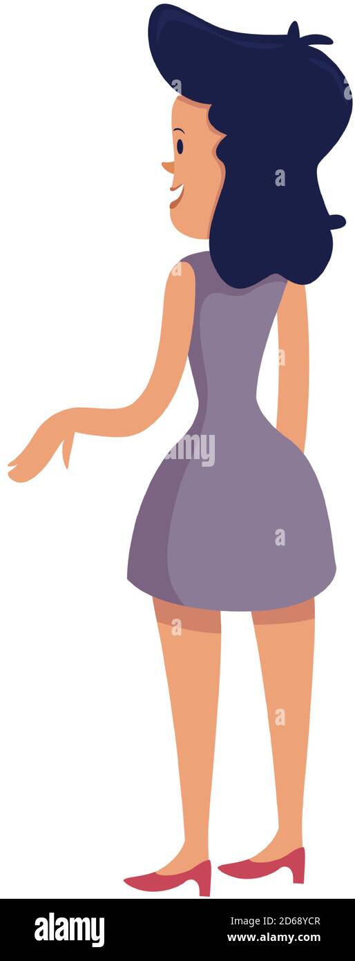 Beautiful woman gesturing back view flat cartoon vector illustration ...