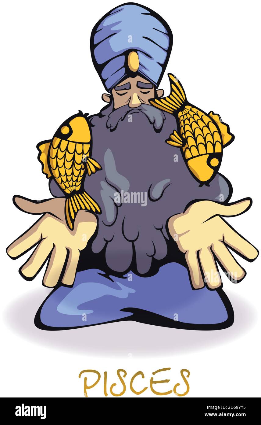 Pisces zodiac sign man flat cartoon vector illustration Stock Vector ...