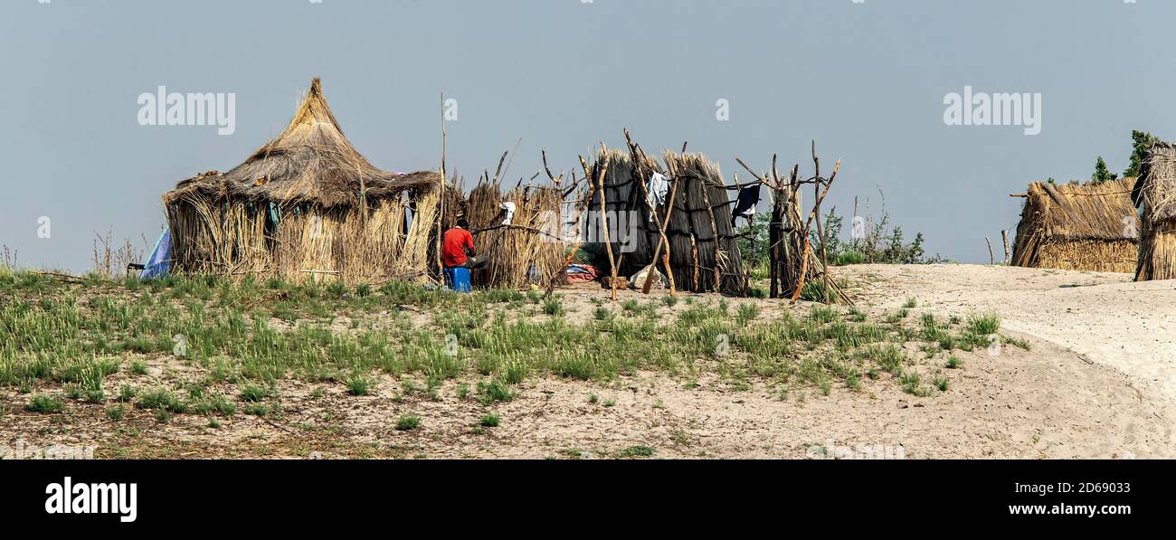 Daytime life in Semi Nomadic village along the Zambezi on the Zambian ...