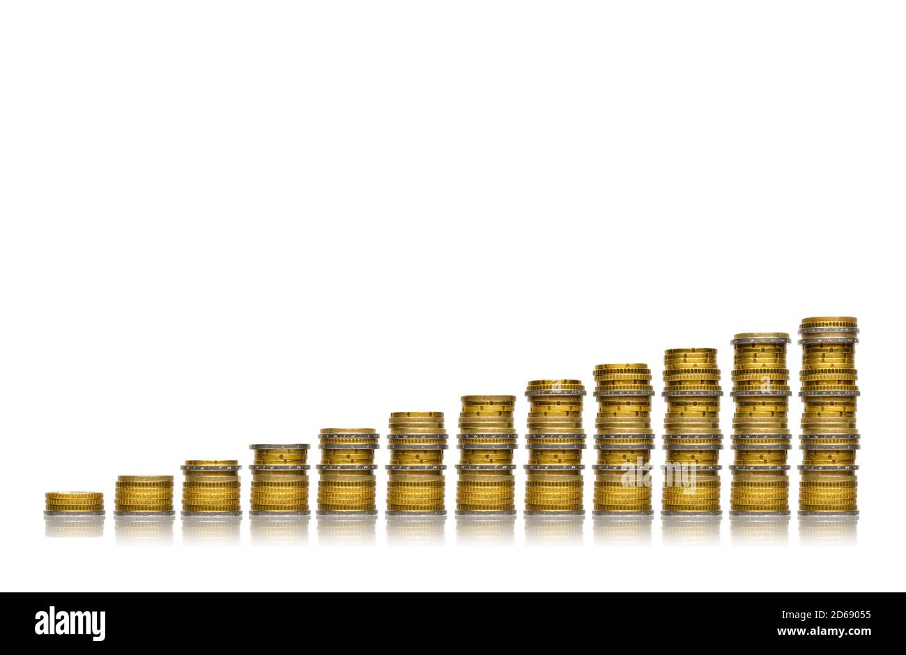 A column of coin stack isolated on a white background Stock Photo - Alamy