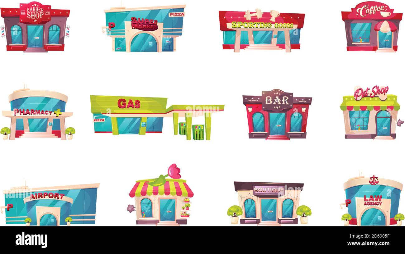 Shop front flat color vector objects set Stock Vector Image & Art - Alamy