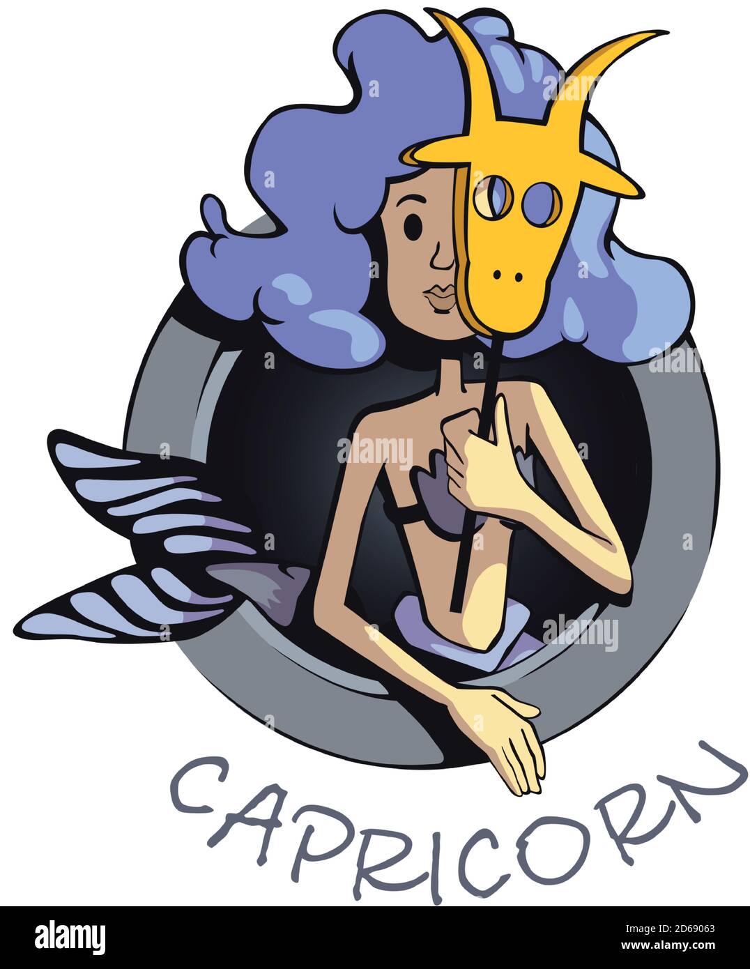 Capricorn Zodiac Sign Woman Flat Cartoon Vector Illustration Stock