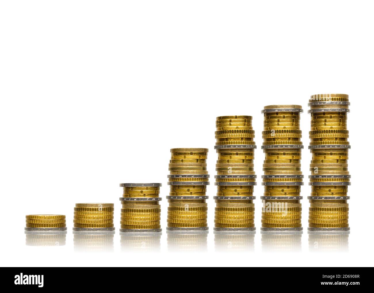 A column of coin stack isolated on a white background Stock Photo - Alamy