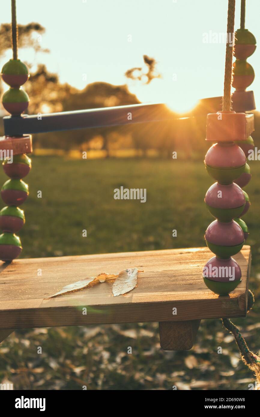 children's swings are strewn with autumn fallen leaves park .art ...