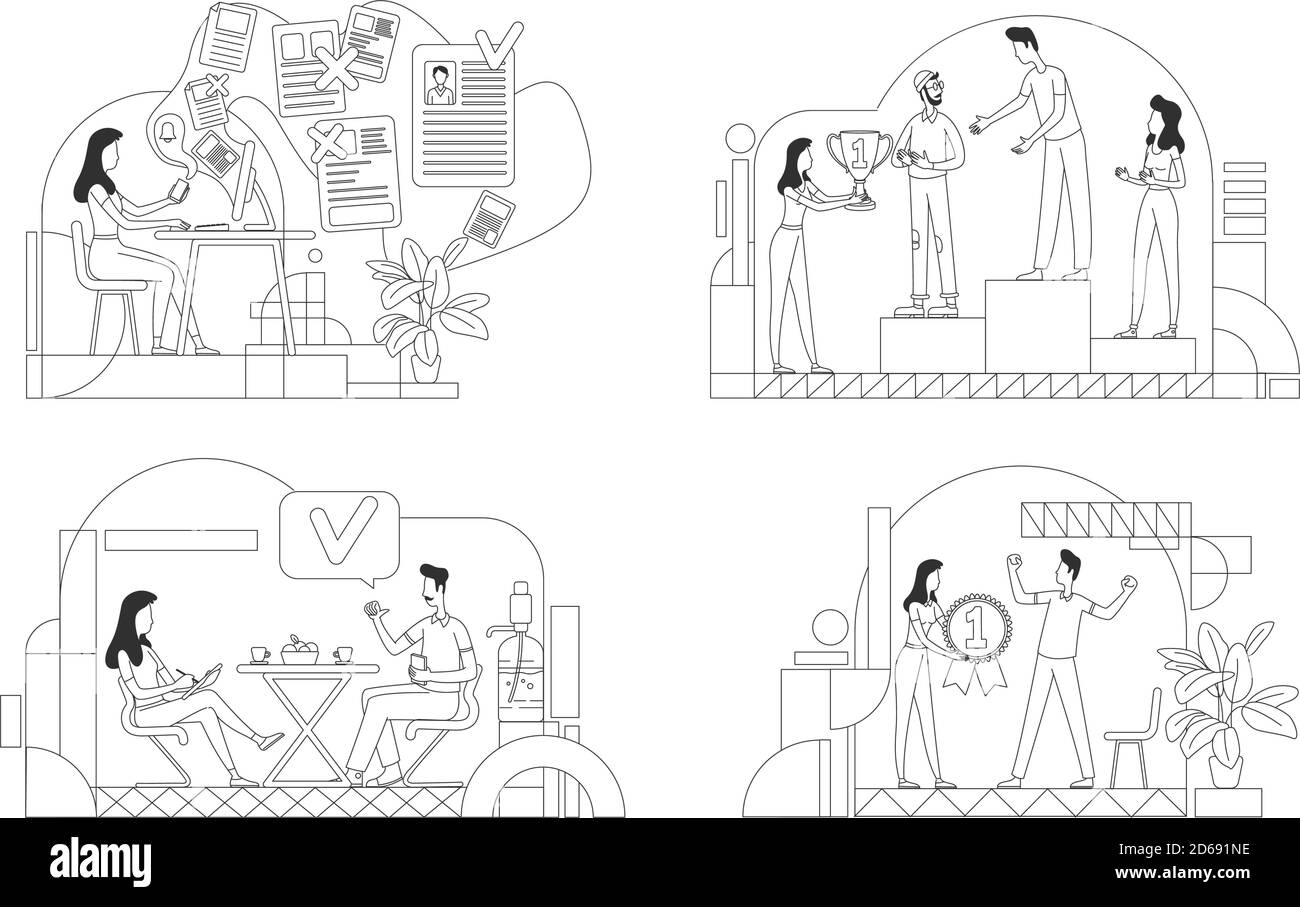 HR management thin line vector illustrations set Stock Vector Image ...