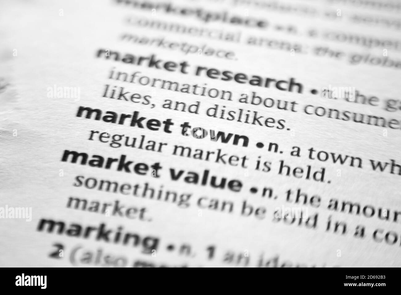 Word or phrase Market town in a dictionary Stock Photo - Alamy