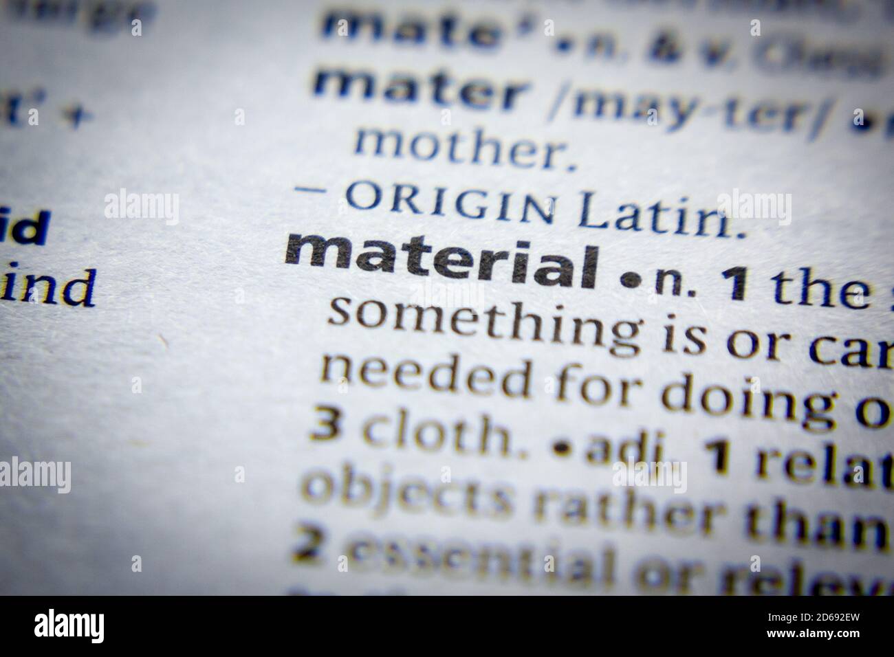 Word or phrase Material in a dictionary Stock Photo - Alamy